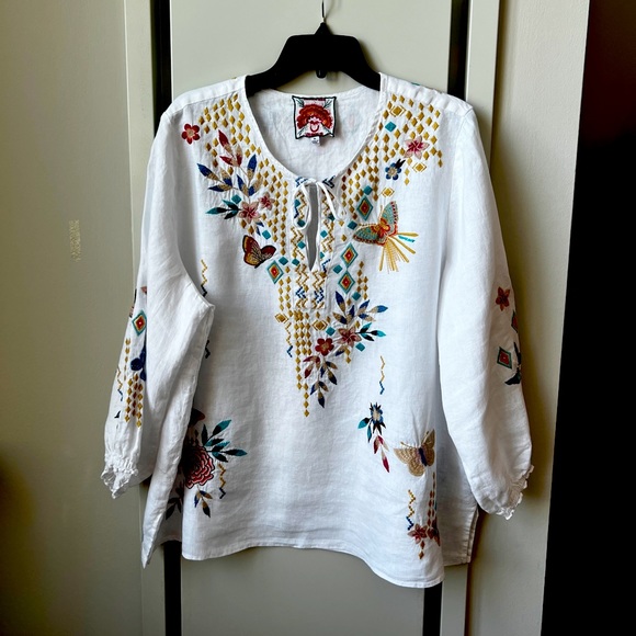 Johnny Was | Tops | Johnny Was Embroidered Peasant Top Mariposa Linen ...